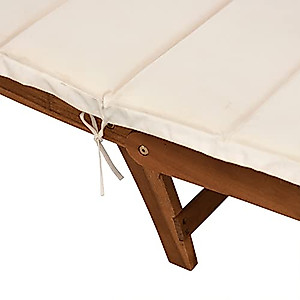 Outsunny Outdoor Chaise Lounge, Acacia Wood Folding Sun Lounger Chair with Cushion Pad for Patio, Garden, Lawn, Backyard, Cream White
