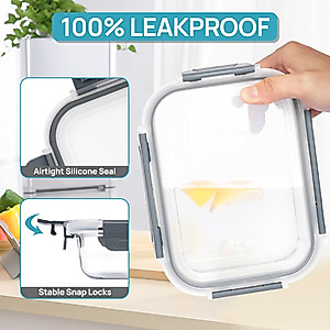 Vtopmart 5 Pack 35oz Glass Food Storage Containers with Lids, Meal Prep Containers, Airtight Lunch Containers Bento Boxes with Snap Locking Lids for Microwave, Oven, Freezer and Dishwasher