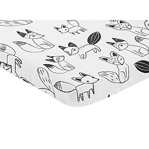 Sweet JoJo Designs Black and White Woodland Baby Boy or Girl Unisex Fitted Mini Portable Crib Sheet for Fox Collection - for Mini Crib or Pack and Play ONLY