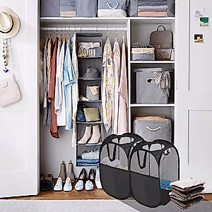 SPINFOX Pop Up Collapsible Laundry Baskets, 2 Pack Foldable Mesh Popup Laundry Hamper with Reinforced Carry Handles, Mesh Laundry Basket for Kids Room College Dorm or Travel(Black)