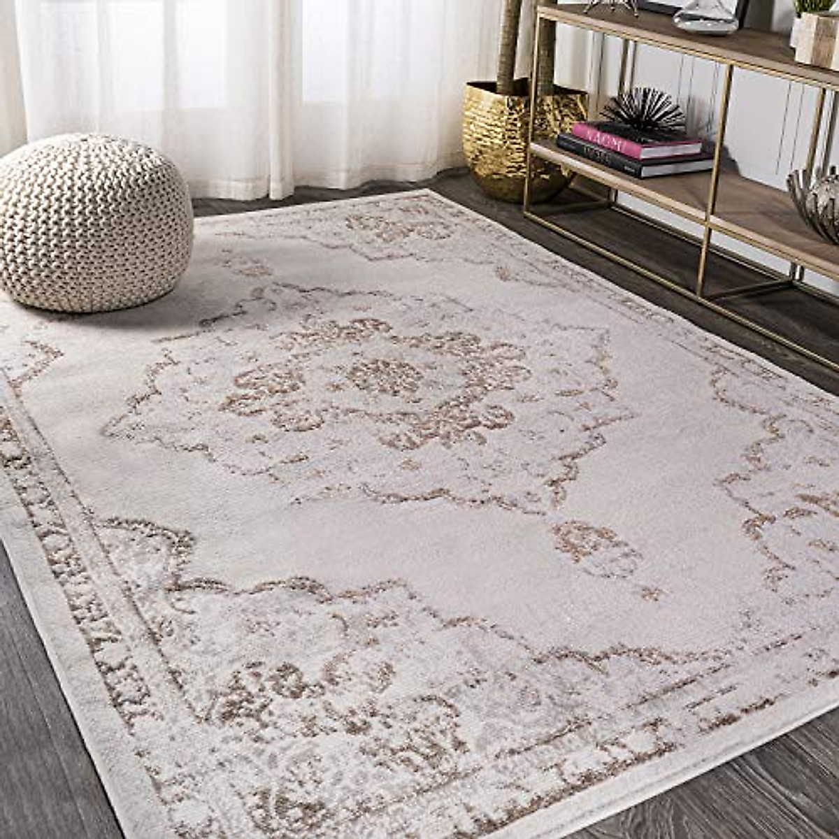 JONATHAN Y MDP400A-3 Alhambra Ornate Medallion Modern Indoor Area-Rug Vintage Bohemian Easy-Cleaning Bedroom Kitchen Living Room Non Shedding, 3 ft x 5 ft, Cream/Red