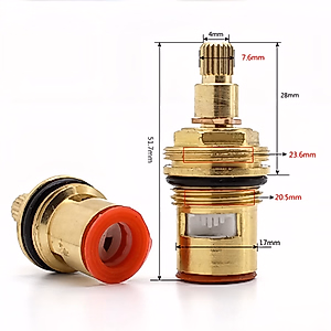 Brass Ceramic Disc Insert Gland Cartridge Replacement Tap Valves Hot and Cold Water 1/4 Quarter Turn 20 Teeth G 1/2Inch