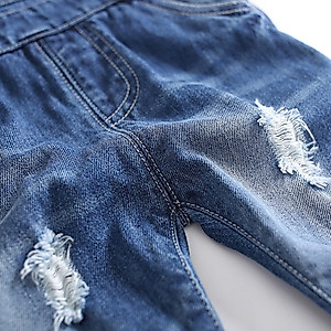 KIDSCOOL SPACE Baby Little Child Cute Ripped Adjustable Straps Jean Overalls,Blue,6-12 Months