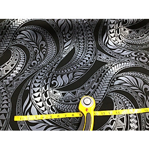 Gray Swirly Tribal Hawaiian Print Fabric 100% Cotton Sold by The Yard