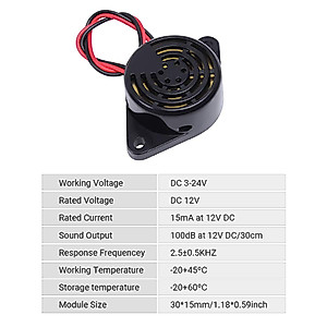 2 PCS Piezo Buzzer, Icstation Buzzer Alarm 12V Electronic Beep Buzzer 100dB Piezo Alarm Siren Continous Sound for Motorcycle Golf Cart Vehicles Car Alarm