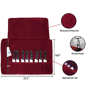 Chef Knife Roll Bag,Waxed Canvas Knife roll bag,Portable 10 Slots Chef Knife case with 1 Zipper Pockets,Heavy Duty Knives Roll Bags for Chef Case for Camping and Hold Home Kitchen Knife Tools Up (Red)