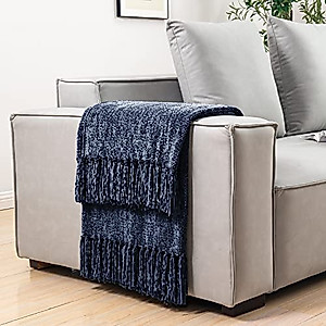 CozeCube Chenille Throw Blanket for Couch, Cozy Soft Throw Blanket with Fringe Tassel, Navy Blue Throw Blanket for Sofa Chair Gift,Decorative Farmhouse Throw Blanket 50"X60"