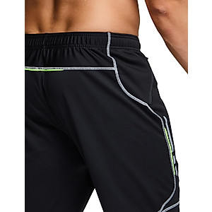 TSLA Men's Thermal Windproof Cycling Pants, Fleece Lined Outdoor Bike Pants, Winter Cold Weather Running Pants, Cycling Windproof Pants Black & Lime, Large