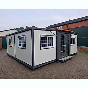 Generic Expandable 2 Bedroom 2 Bathroom Tiny Home, 10x20 ft, Portable Structure with Large Windows, Gray, 07112003