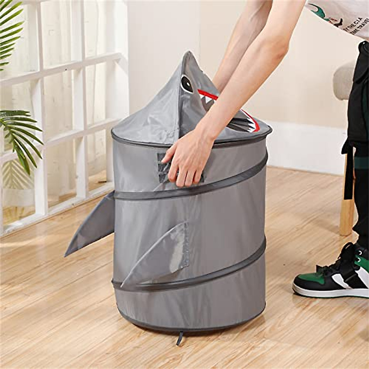 Pop Up Shark Hamper Storage Toys Basket Cute Laundry Basket Toys Organizer Hampers Round Storage Bin Shark Decor for Nursery Room Collapsible Toy Bin