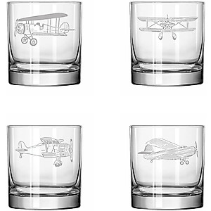 MIP Brand Set of 4 Glass 11 oz Rocks Whiskey Old Fashioned Glass Aviation Airplane