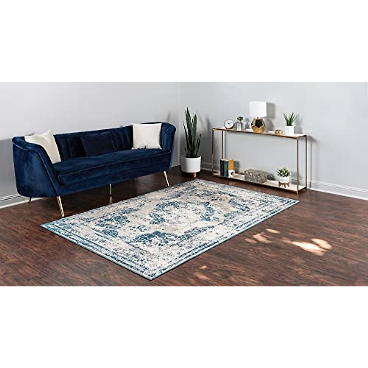 Rugs.com Monte Carlo Collection Rug – 5' x 8' Blue Medium Rug Perfect for Living Rooms, Large Dining Rooms, Open Floorplans