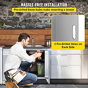 VEVOR Double BBQ Access Door, 30''Wx21''H Outdoor Kitchen Doors, Double Wall Construction Outdoor Cabinets with Hooks, Brushed Stainless Steel BBQ Door Easy to Install for BBQ Island Grill Station