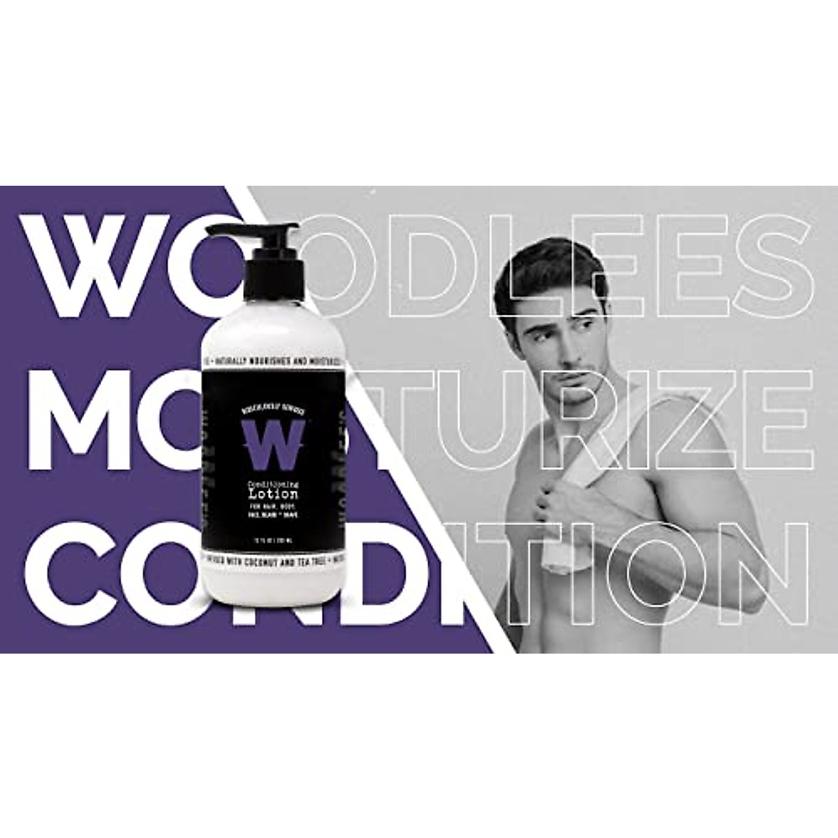 Woodlee’s by Men’s Ultimate Grooming – All In One Conditioning Lotion - Men’s Leave In Conditioner - Hair & Body Moisturizer – Shave And After Shave Lotion - Infused With Coconut Oil & Tea Tree Oil - Non Greasy (32 oz)