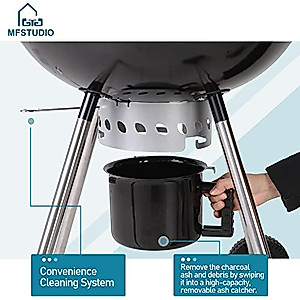MFSTUDIO 22" Kettle Charcoal Grill, Porcelain-Enameled Lid and Bowl with Slide Out Ash Catcher for BBQ, Patio, Backyard, Picnic, Black