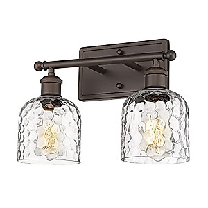zeyu 2-Light Bathroom Vanity Light, Farmhouse Wall Sconce Lighting with Clear Hammered Glass, Oil Rubbed Bronze Finish, ZJF63B-2W ORB