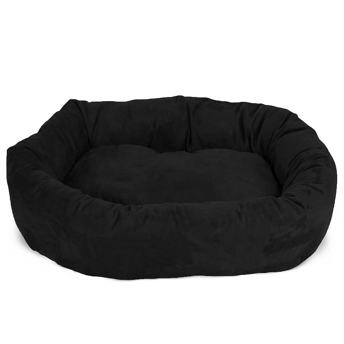 Majestic Pet 24 Inch Suede Calming Dog Bed Washable – Cozy Soft Round Dog Bed with Spine Support for Dogs to Rest their Head - Fluffy Donut Dog Bed 24x19x7 (Inch) - Round Pet Bed Small – Black