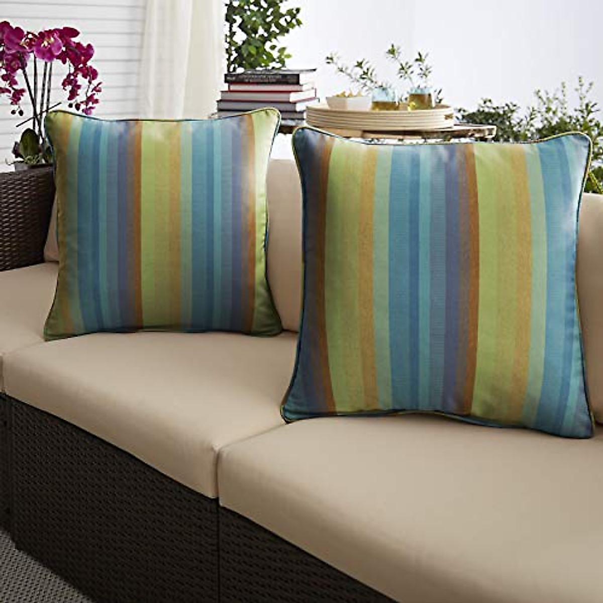 Mozaic AMZ465111SP Sunbrella Astoria Lagoon Outdoor Pillow Set, 18 x 18