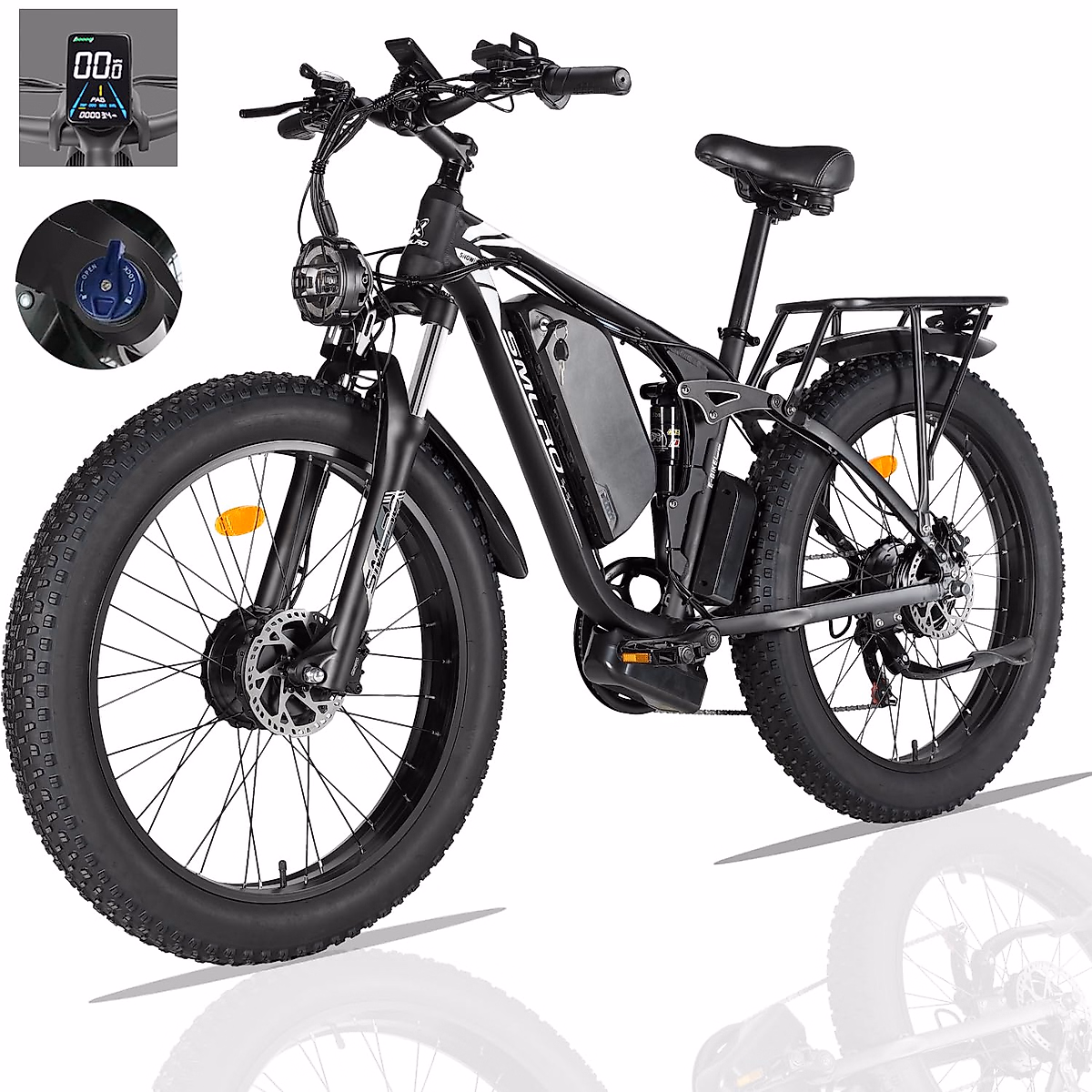 (US in Stock) SMLRO V3 Plus Dual Motors MTB with Rear Shock Absorber, 22.4AH 2000W 26" Fat Tire Electric Bike 35MPH, Mountain AWD E-Bike Suspension Electric Bicycle Ebikes for Adults (Black & Grey)