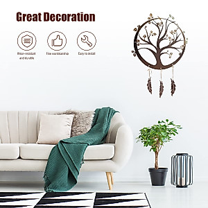 Topretty Tree of Life Metal Art Sculpture, Wall Hanging Tree Silhouette Decor with 3 Leaves, Tree Life Metal Hang Wall Artwork Plaque for Balcony Porch Living Room Garden Bedroom Office, 11'' x 11''