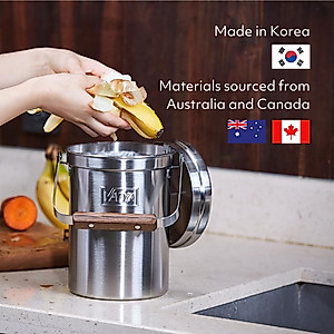 Vatya Stainless Steel Kitchen Compost Bin - NO Filter Countertop Composter, Composting Bucket, Counter Top Small Indoor Food Waste Container with Lid, Odorless Food Scrap Pail, Large 0.8 Gallon