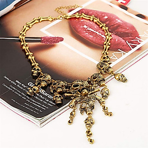 LZHLQ Jewelry Fashion Multi-Level Pirate Skull Tassel Charm Necklace Collar Bib for Women Horror Necklace Punk