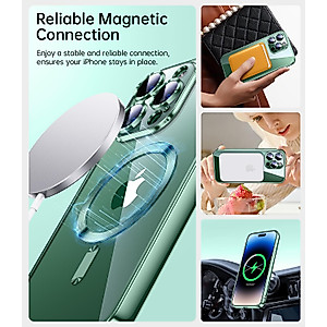 JAZZCAMEL for iPhone 13 Pro Max Case with One-Piece Lens Protection [Perfect Match for MagSafe] [with Top Class Screen Protector x1] Slim Luxury for Women Girls Men 6.7inch - Green