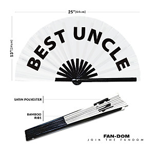 Best Uncle Hand Fan Foldable Bamboo Circuit Hand Fan Funny Gag Slang Words Expressions Statement Gifts Festival Accessories Rave Handheld Circuit Event Fan Clack Fans (White)
