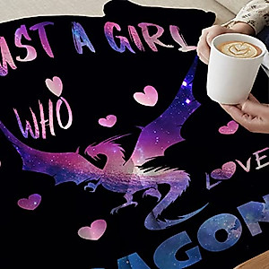 Just A Girl Who Loves Dragons Blanket Flannel Fleece Throw Blanket Microfiber Lightweight Soft Cozy for Couch Sofa Bed All Season Personalized Gift to Girls Women 80"x60" for Adult