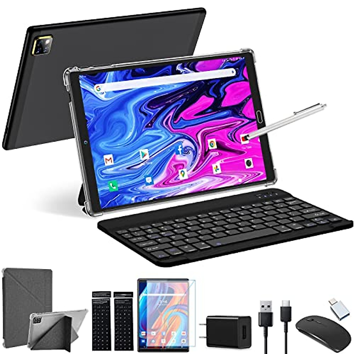 Tablet 10 Inch Android 11.0 Tablet with Keyboard, Dual 2.4+5G WiFi Tablets 64GB Storage 128GB Expandable, 4G RAM 6000mAh Battery Google Certified Tablet Include Keyboard Mouse Case Stylus