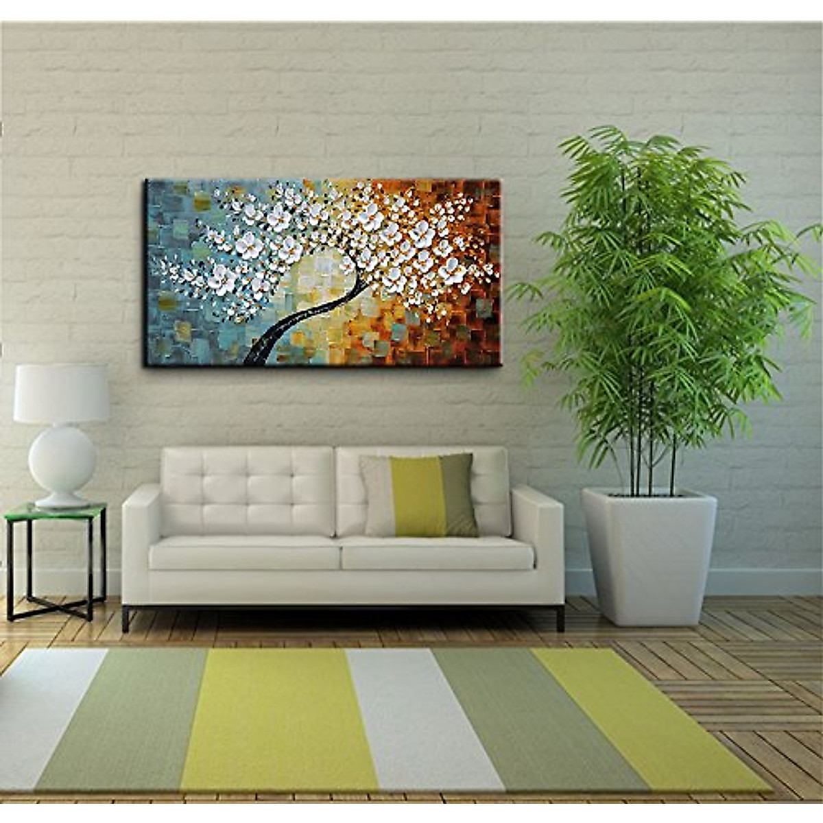YaSheng Art -100%hand-painted Contemporary Art Oil Painting On Canvas Texture Palette Knife Landscape Paintings Modern Home Interior Decor Abstract Art 3D Flowers Paintings Ready to hang 20x40inch