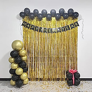 Gold Tinsel Backdrop Party Decorations, Melsan 3.2 x 8 ft Foil Fringe Curtains Party Backdrop for Birthday Party, Anniversary, Graduation, New Year Eve Backdrop Decorations, Pack of 2