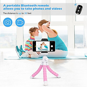 UBeesize Tripod A Pink Phone Tripod, Portable and Flexible Tripod with Wireless Remote and Clip, Cell Phone Tripod Stand for Video Recording (Pink)