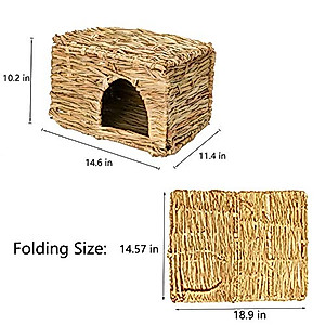 Tfwadmx Rabbit Grass House, Extra Large - Natural Hand Woven Seagrass Play Hay Bed, Hideaway Hut Toy for Bunny Hamster Guinea Pig Chinchilla Ferret