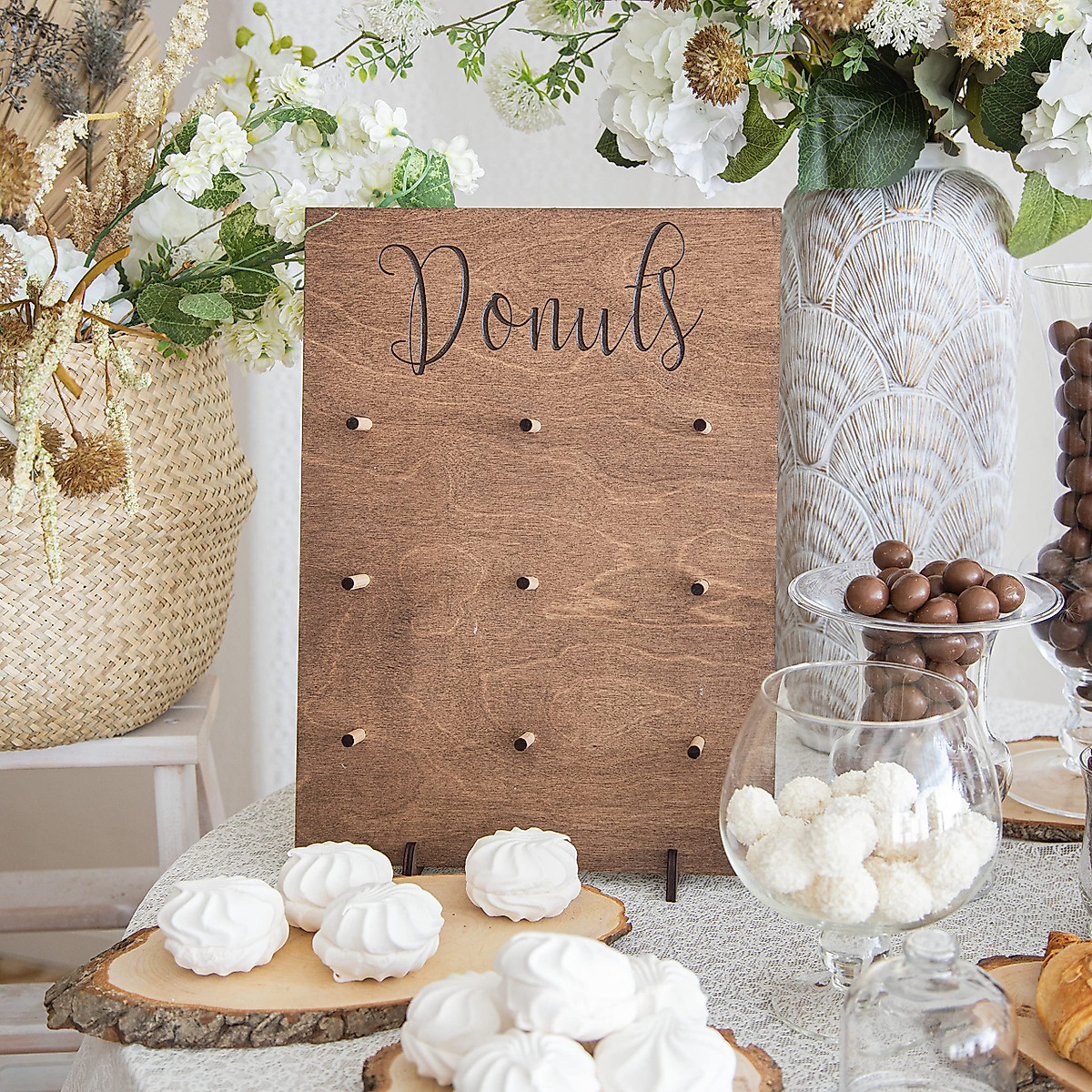 Rustic wall doughnut stand, peg board, fall wedding party decorations, minimalist wooden themed birthday table decor, baby shower, candy bar 3х3 pegs