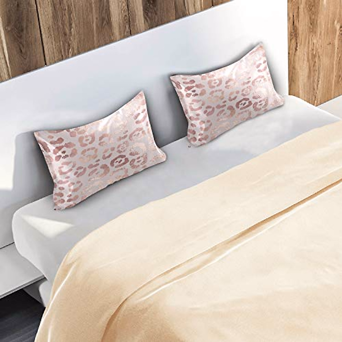 STAYTOP Fashion Rose Gold Leopard Animal Print Pillowcase for Hair and Skin Silk Pillowcase,Soft and Breathable Slippery Satin Pillowcase Covers for Sleep Decoration King Size 20''×40''