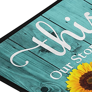 Teal Turquoise Green Wooden Sunflowers Kitchen Rugs Non Slip This is us Our Story Our Home Our Love Kitchen Mats Doormat Bathroom Runner Area Rug for Kitchen Decor, Washable, 39 x 20 Inch