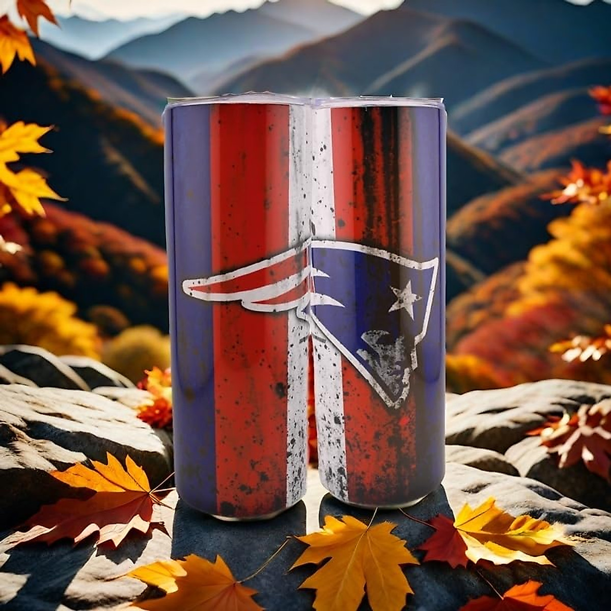 Alpha Custom Printing New England (Look-alike) Football Team Grunge 20oz tumbler with straw