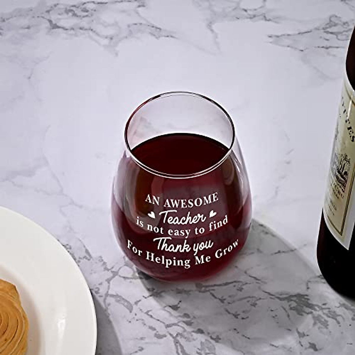 DAZLUTE Teacher Appreciation Gifts, Teacher Stemless Wine Glass, Teacher's Day Gifts Birthday Gifts Christmas Gifts Graduation Gifts for Teacher from Student, Teacher Gifts for Women Men, 15Oz