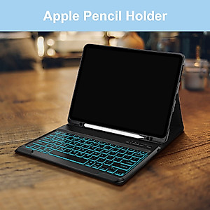 Keyboard Case for iPad Pro 12.9 inch 6th/5th/4th/3rd Gen & iPad Air 13 inch (M2) 2024, 7 Color Backlit & Magnetic Detachable Wireless Keyboard, Smart Flip Cover with Pencil Holder, Auto Sleep/Wake