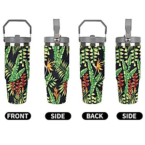 GemGam Stainless Steel Tumbler with Lid And Straw 30 Oz Top Handle Palm Tree Colorful Flower Leakproof Vacuum Insulated Water Bottle for Car Travel Exotic Plant