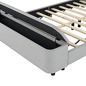 Lepfun Queen Size Upholstered Bed with Storage Headboard and Footboard, Velvet Queen Platform Bed Frame, Wood Support Legs, No Box Spring Needed (Grey)