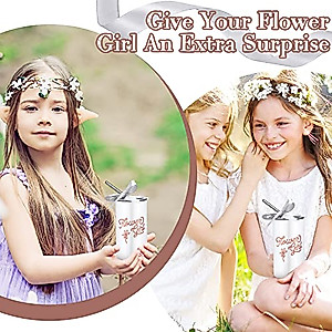 Yungyan Flower Girl Gift Flower Girl Proposal Gift Flower Girl Cup Water Bottle with Straw Cleaning Brush Ribbon Kids Tumbler for Wedding Party Gift from Bride (White, 1 Set)