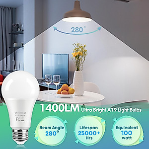 TOBUSA LED Light Bulbs 100 Watt Equivalent, 1400 Lumens Super Bright A19 Daylight White 5000K LED Bulbs, Standard E26 Medium Screw Light Bulbs Non-Dimmable, 25000+Hrs Lifespan, No-Flicker, 12-Pack