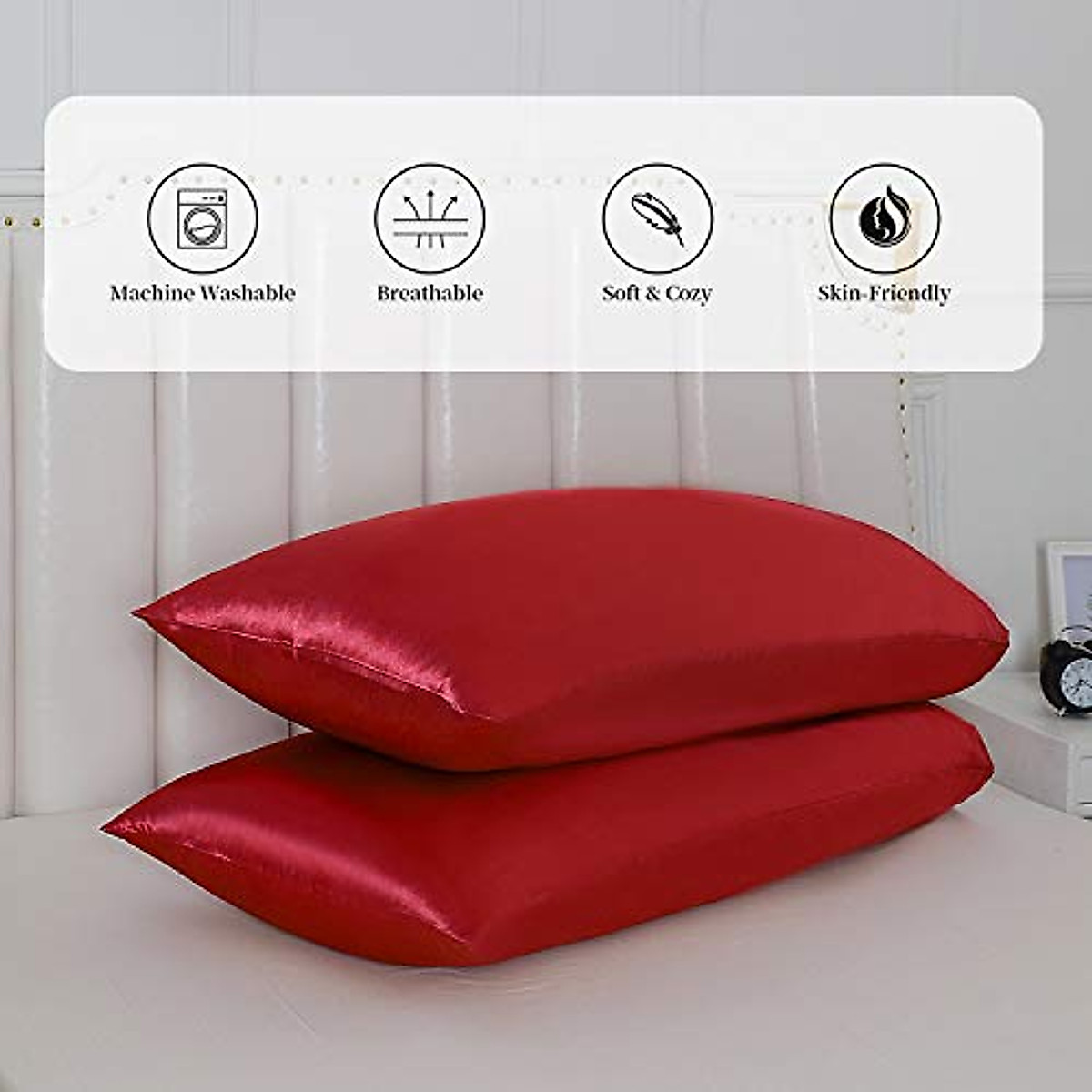 yourose Satin Pillowcase for Hair and Skin, Silk Pillowcase 2 Pack King Size with Envelop Closure, Gifts for Women Men(Scarlet, 20”X40”,2pcs)