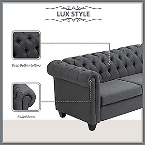 HOMCOM 2-Seater Oversize Loveseat Linen Fabric Sofa Couch 72.8 Inches with Rubberwood Legs & Rolled Arms for Living Room, Grey