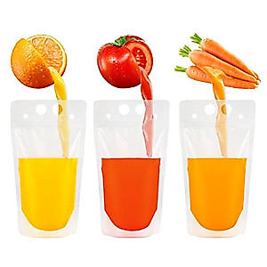 Tomnk 200PCS Drink Pouches for Adults with Straws, Heavy Duty Hand-held Translucent Reclosable Plastic Smoothie Drink Pouches with 200 Straws