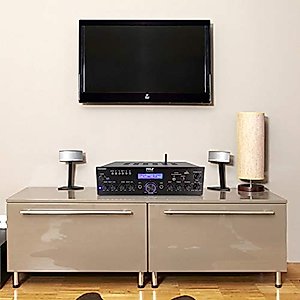 Pyle Wireless Bluetooth Power Amplifier System - 200W Dual Channel Sound Audio Stereo Receiver w/ USB, AUX, MIC IN w/ Echo, Radio - For Home Theater Entertainment via RCA, Studio Use - PDA65BU,Black