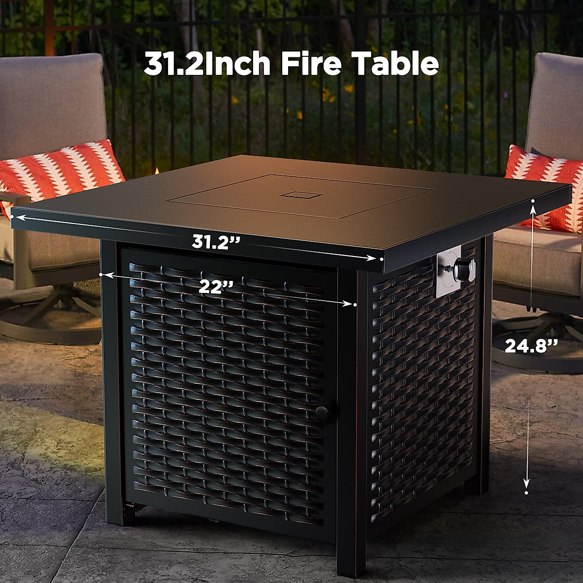 Ciays Propane Fire Pits Table 32 Inch Outdoor Gas Fire Pit, 50,000 BTU Steel Fire Table with Lid and Lava Rock, Add Warmth and Ambience to Gatherings and Parties on Patio Deck Garden Backyard,Black