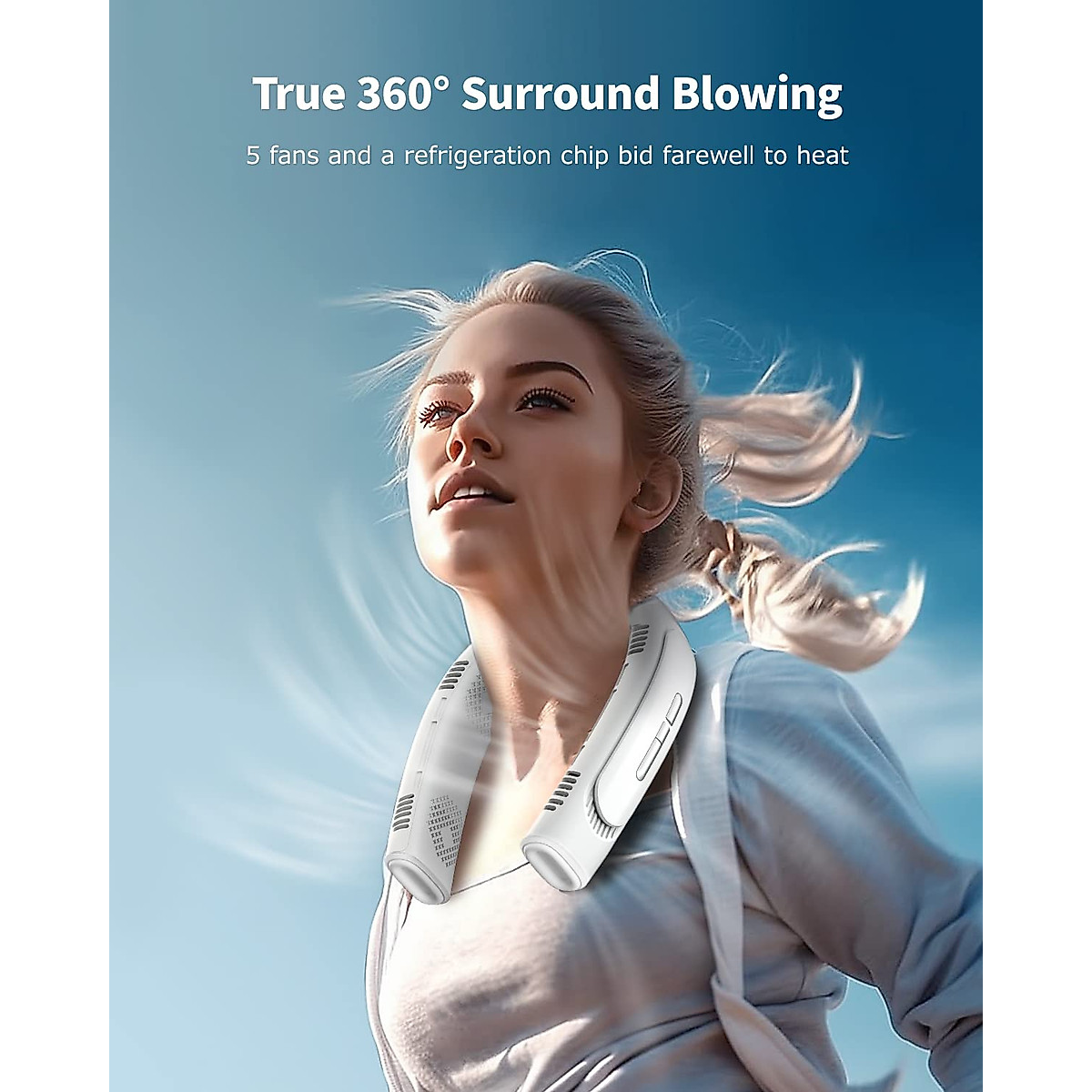 ICEBIRDS Portable Air Conditioner Neck Fan Semiconductor Cooling Bladeless Fan ，6000mAh Rechargeable Battery Operated Hanging Personal Fan, 3 Speeds, Leafless Fan for Outdoor Indoor